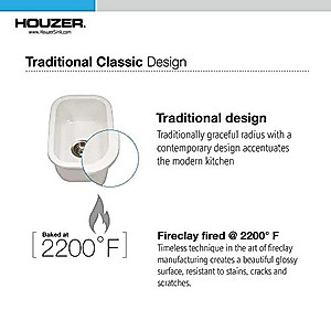 Houzer Platus Fireclay Bar Sink - 13 Inch Undermount Single Bowl Sink for Kitchen or Bar, Durable, Chip and Crack Resistant, Essential for Home or Apartment - PTB-1318 WH