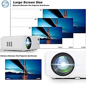 Living Enrichment Mini Projector, 1080P HD Supported Portable Video Projector, 7000 Lumen 50,000 Hours Led Lamp, 200'' Projection Display, Compatible with HDMI VGA USB DVD for Home Entertainment White