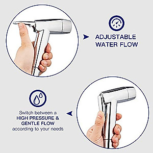 Houtingmaan Kitchen Side Sprayer,Dual Function Kitchen Sink Sprayer with Adjustable Flow Controller,Kitchen Faucet Sprayer Replacement Chrome,Faucet Pull Out Sprayer with Hose,Holder and 17 Adapters 