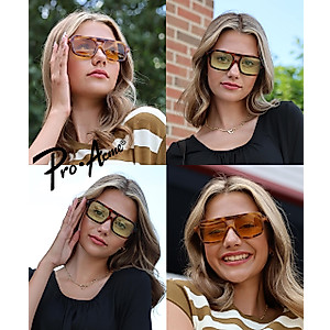 Pro Acme Retro 70s Square Aviator Sunglasses Women Men Vintage Flat Trendy Shades 2Pack(Leopard Frame Orange Lens+Leopard Frame Green Lens), 53MM