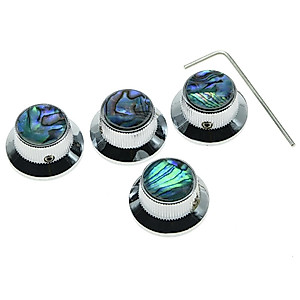 KAISH 4x Abalone Top Chrome LP Top Hat Knobs with Set Screw Metal Bell Knobs for Guitar Bass with 6mm Shaft Pots