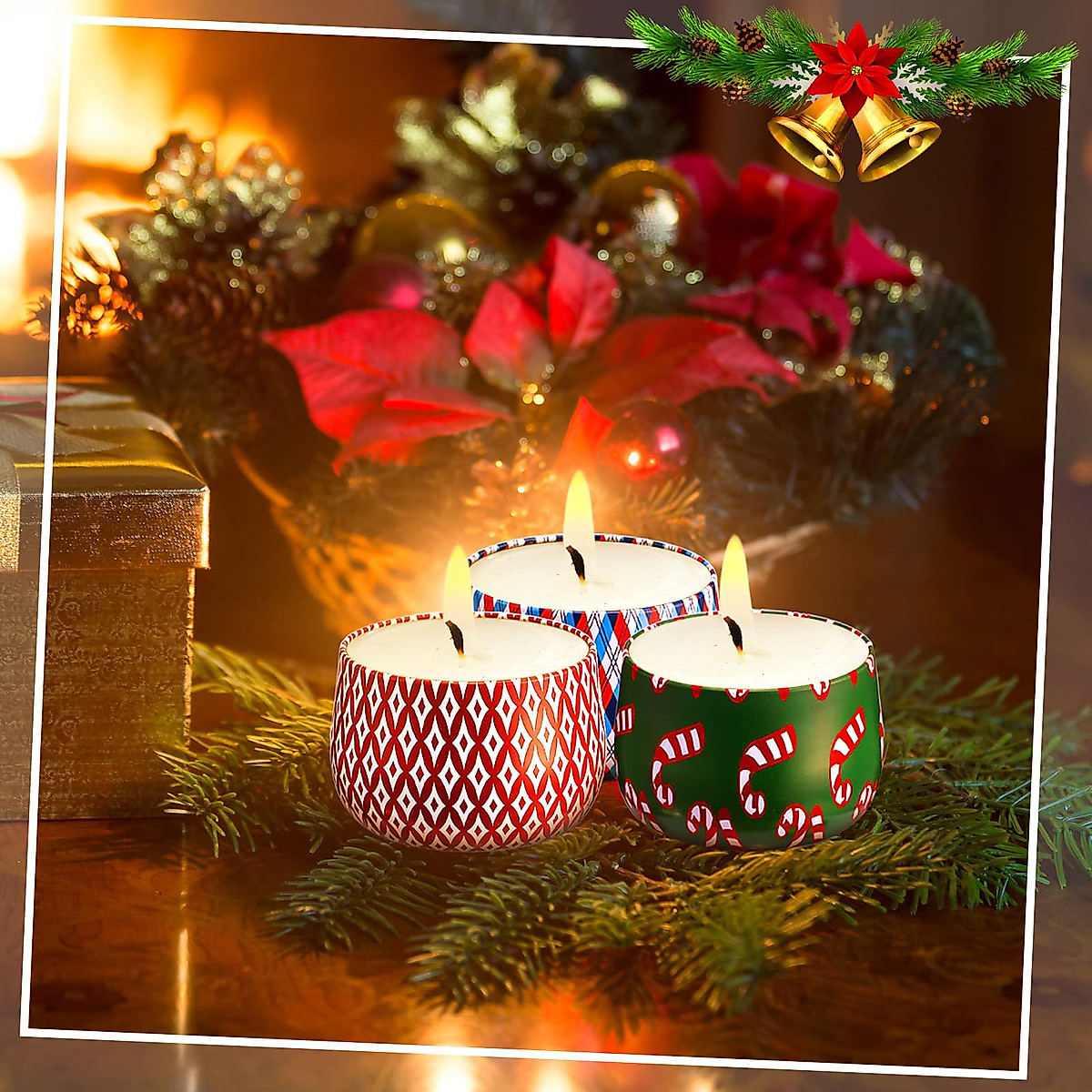 Yungyan Christmas Candle Tin Cans Set Metal Candles Tin Gifts Jars with Lids 8 oz Christmas Cookie Tins Candle Containers for Candle Making Storing Biscuits Tea Party Favors(24 Pcs)