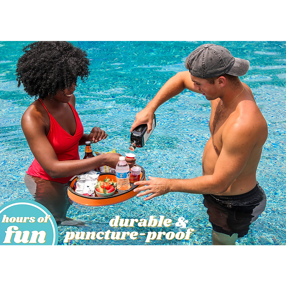 Polar Whale Floating Spa Hot Tub Bar Drink and Food Table Orange and Black Refreshment Tray for Pool or Beach Party Float Lounge Durable Foam 17 Inches Oval 7 Compartment