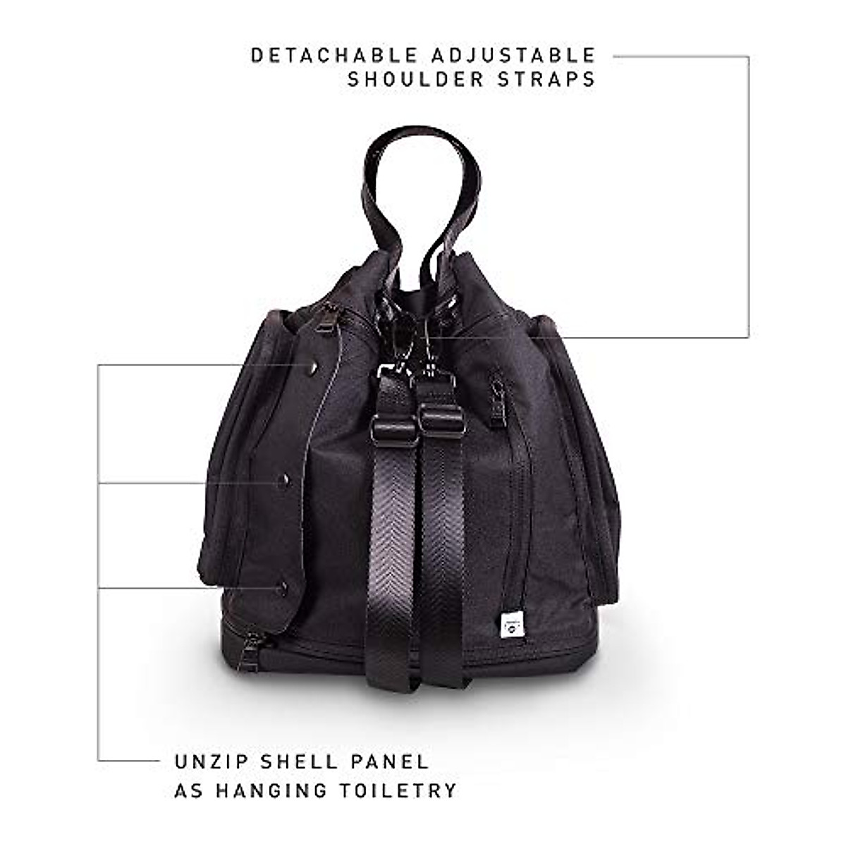 Doughnut Nomad Series Pyramid 13L 2-in-1 Hanging Toiletry Travel Girls Lightweight Casual Daypacks Bag Backpack (Black)