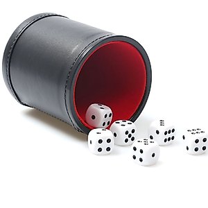 RERIVER Felt Lined PU Leather Dice Cup Set with 6 Dot Dices (Black, Pack of 1)