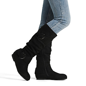 DREAM PAIRS Women's Knee High Low Hidden Wedge Boots Suede Faux Fur Lining Side Zipper Knee High Boots,Size 10,Black/Suede,URA