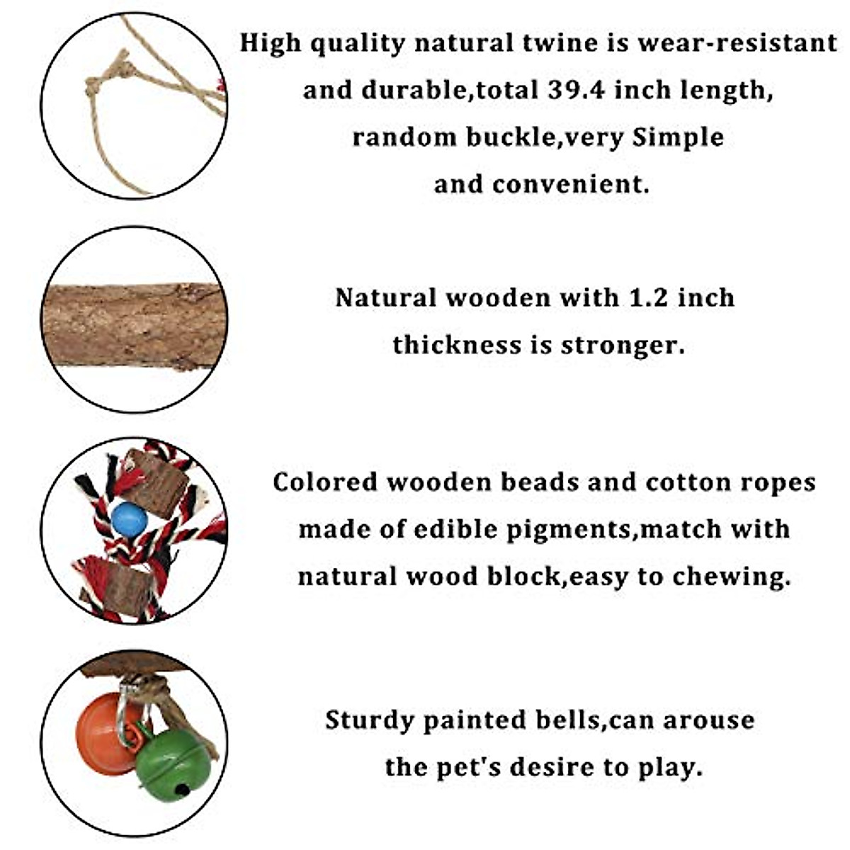 Large Chicken Swing Natural Wooden Colorful Chicken Toys for Hens Handmade Chewing Swing Toys with Bells for Bird Parrot Pet Trainning