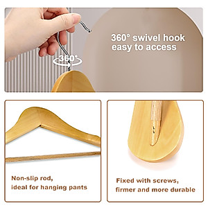 ENUOSUMA High-Grade Wide Shoulder Wooden Hangers 10 Pack,Smooth Finish Wood Suit Hanger Coat Hanger for Closet,Non Slip Pants Bar,Holds Up to 20lbs, 360° Swivel Hook,for Jacket,Dress Heavy Clothes