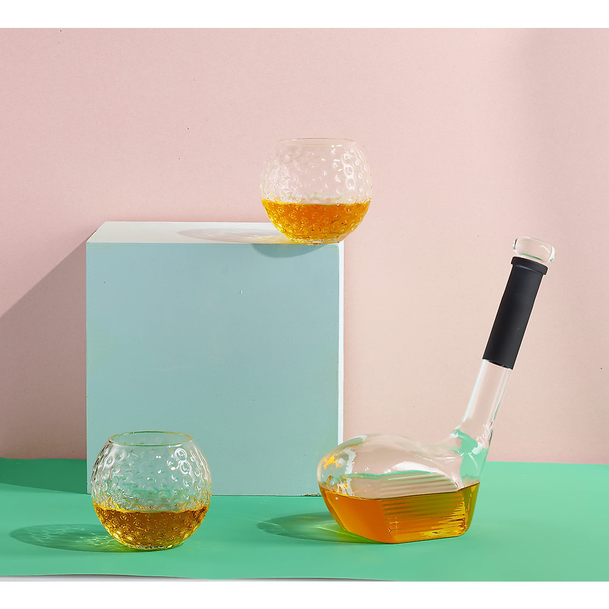 Godinger Whiskey Decanter, Golf Club Liquor Decanter and Golf Ball Whiskey Glasses, Whiskey Gift Set, Gifts for Men