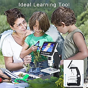 CIMELR LCD Digital Microscope 4.3 inch Coin Microscope 50X-1000X Magnification, USB Microscope with 8 Adjustable LED Lights for Adults Kids - Compatible with Windows/Mac iOS（Included 32GB TF Card）