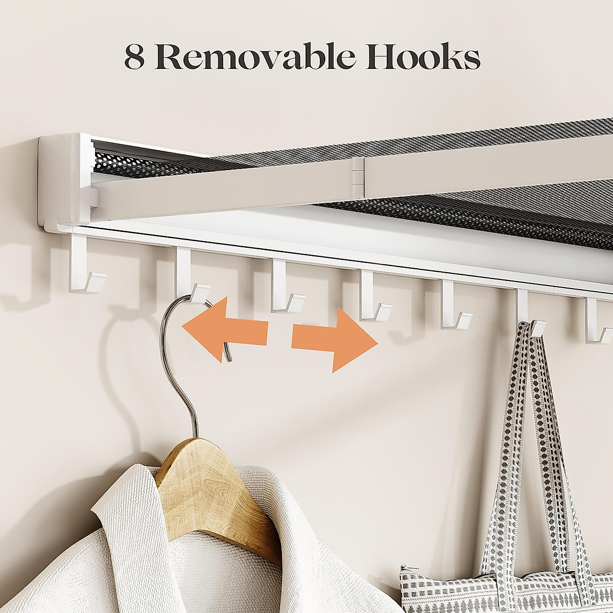 SEEDWAVE Wall Mounted Drying Rack Collapsible 23.6" Wide, Space Aluminum Hanging Coat Rack with 8 Towel Hooks (Includes Screws and User Manual)