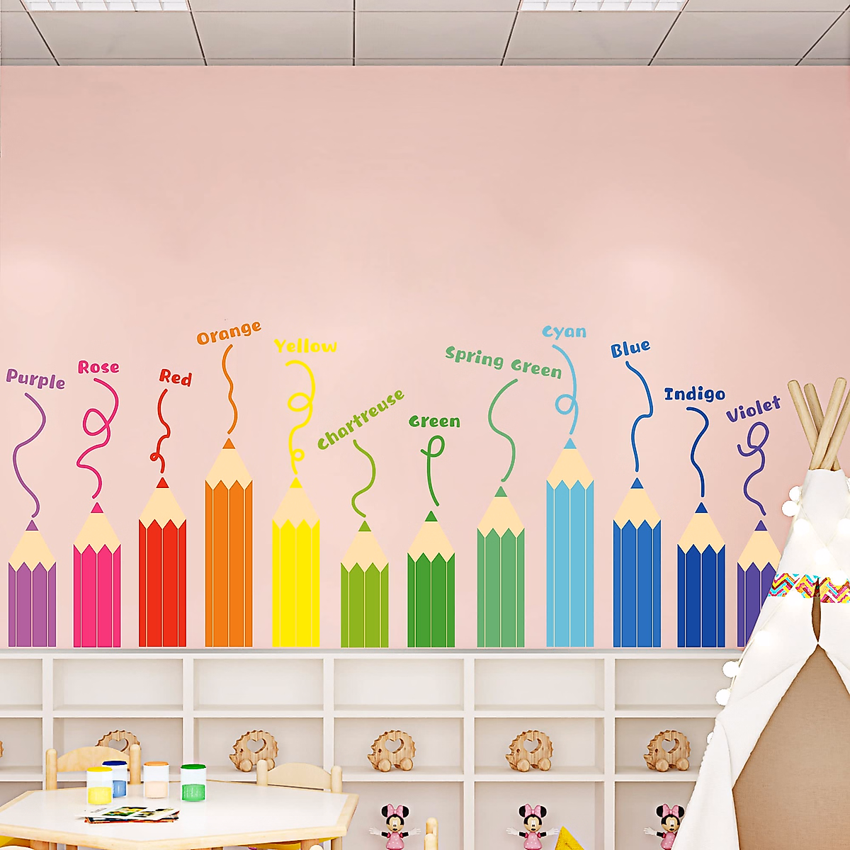 Multicolor Crayons Wall Decal Colorful Inspirational Wall Stickers DIY PeeI and Stick Pens Wall Decals Nursery Wall Sticker for Babys Kids Bedroom Living Room Classroom Office Kitchen Playroom Home