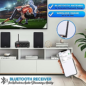 Pyle Compact Powerful Home Audio Amplifier Receiver Mini with Bluetooth 5.0 Desktop Blue Series 2 x 100 Watt for Home Speakers w/Bass &Treble Control - PDA22BT