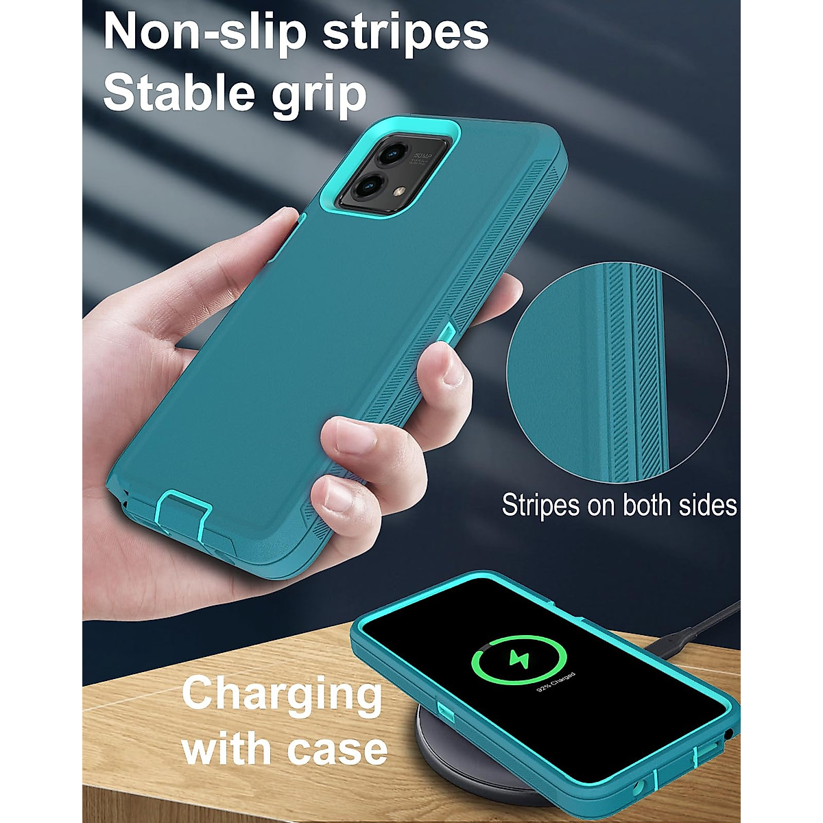 Aliruke for Motorola Moto G Stylus 5G(2023) Phone Case, with Screen Protector, Dust-Proof Port Cover, Full-Body Non-Slip Silicone Rubber Covered, Military Grade Drop-Proof Shockproof, Mint/Teal