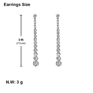 Silver Long Crystal Line Copper Earrings Rhinestone Statement Chain Dangle Earrings for Women Bridal Wedding Party
