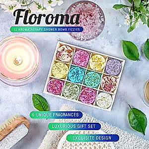 Floroma Aromatherapy Shower Steamers - Variety Set Of 12x Shower Bombs With Essential Oils For Relaxation. Shower Bomb Melts For Women Who Has Everything. Shower Steamer Tablets (Fizzies) For Home Spa