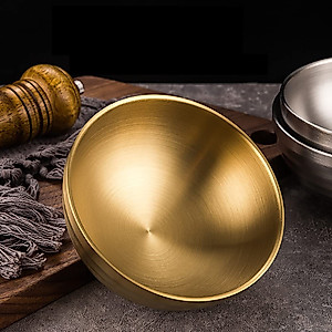 maiwalk 18/8 Stainless Steel Bowl Set Double Walled Heat Insulation Insulation Unbreakable Children Bowl for Rice Snack Ice Cream Dessert Cereal Soup Bowls Set of 4 (Gold, Large-5.51")