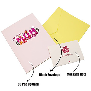 Sharonlily Floral Pop-Up Card - I Love You Mom, Mother's Day, 7.87"x5.91"x0.2"