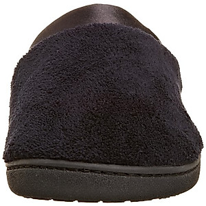 isotoner Women's Microterry PillowStep Satin Cuff Clog Slippers, Black, 7.5-8 B(M) US