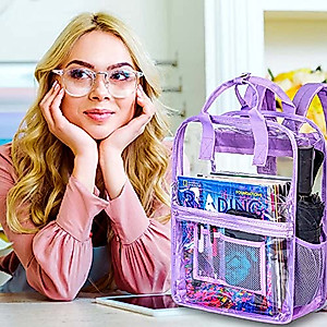 TXHVO Clear Backpack, Heavy Duty Transparent Bookbag, See Through PVC Backpacks for Women - Purple