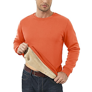 MAGCOMSEN Winter Sweatshirts For Men Crewneck Tops Thick Cotton Sweatshirts Sherpa Tops Sweatshirt Fleece Lining Casual Warm Sweatshirts Bomber Sweatshirts Pullover Orange
