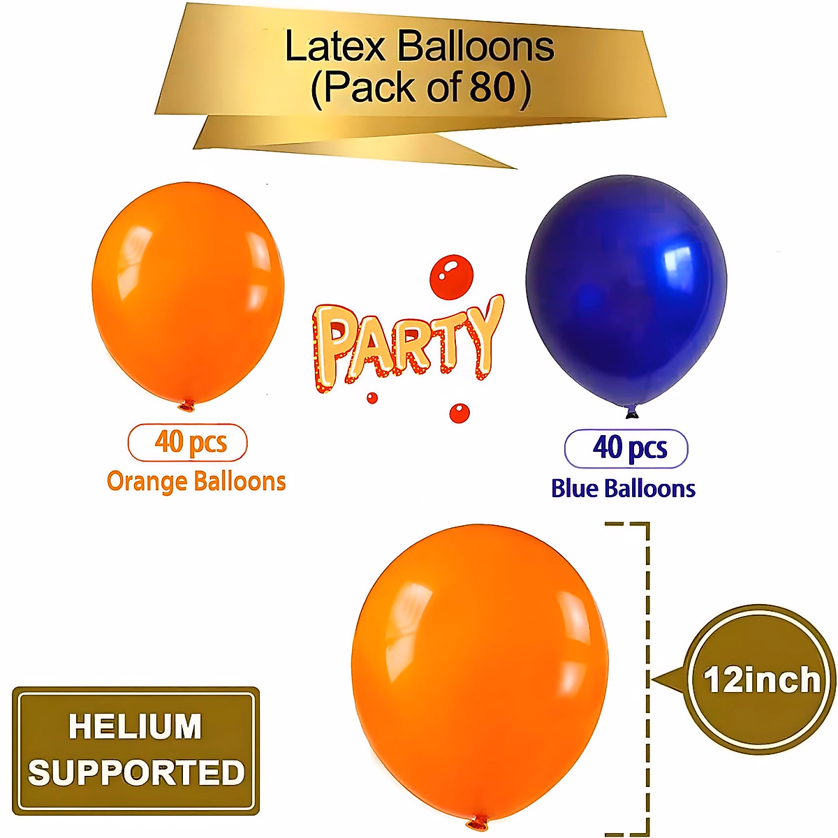 Orange and Blue Balloons for Graduation Baby Shower Wedding Birthday Family Parties Decoration,80Pcs 12inch