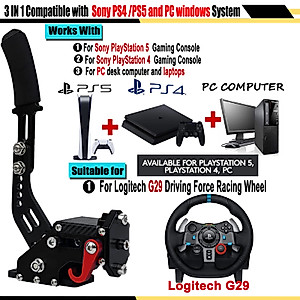 Obokidlyamor 64Bit PC USB Handbrake For 2 IN 1 Compatible with PS4/PS5 Console Controller and PC system; Work on For Logitech G29 Racing Steering wheel (With Clamp & Plate, Black)