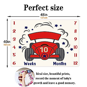 VIDMOT Racing Car Baby Monthly Milestone Blanket 48x40in Cute Baby Month Blanket Soft Plush Months Quilt for Nursery Decor Newborn Bedding BTLSVV16