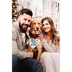 YHTWIN She Said Yes Wedding Dog Bandana, White Flower Pattern Cotton Triangle Dog Scarf, Dog Engagement Wedding Announcement Photo Props Accessories for Pet Dog Lovers Gifts
