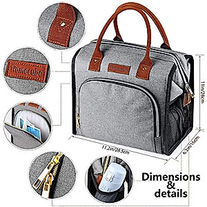 Homecube Lunch Bag Insulated Lunch Box Wide Open Lunch Tote Bag with Pockets Large Capacity Multi-Function for Women Men Light Grey