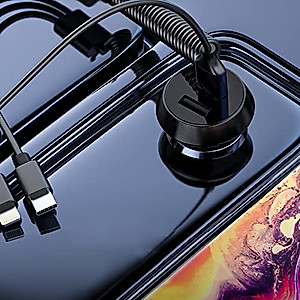 Quick Charge Car Charger, Dual Ports Car Charger Adapter with Stretchable Cable and 3 in 1 Fast Charging Cord for iPhone 13/Pro Max/Pro, 12/11, Samsung Galaxy, iPad, Camera for Most Cars (Black)