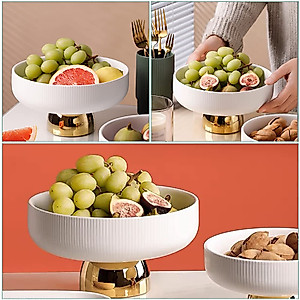 Kelendle Ceramic Footed Bowl Round Pedestal Bowl Decorative Fruit Dish Holder Dessert Display Stand for Kitchen Counter Centerpiece Table Decor Serving Fruit Tray L