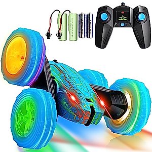 FAFUGANIA Remote Control Car, 360° Rotating RC cars with Wheel Light and Body crack light, Fast and Flips 4WD Double-Sided RC Stunt Cars For 6-12 years old Kids Xmas Toy Cars Gift for Boys Girls(Blue)