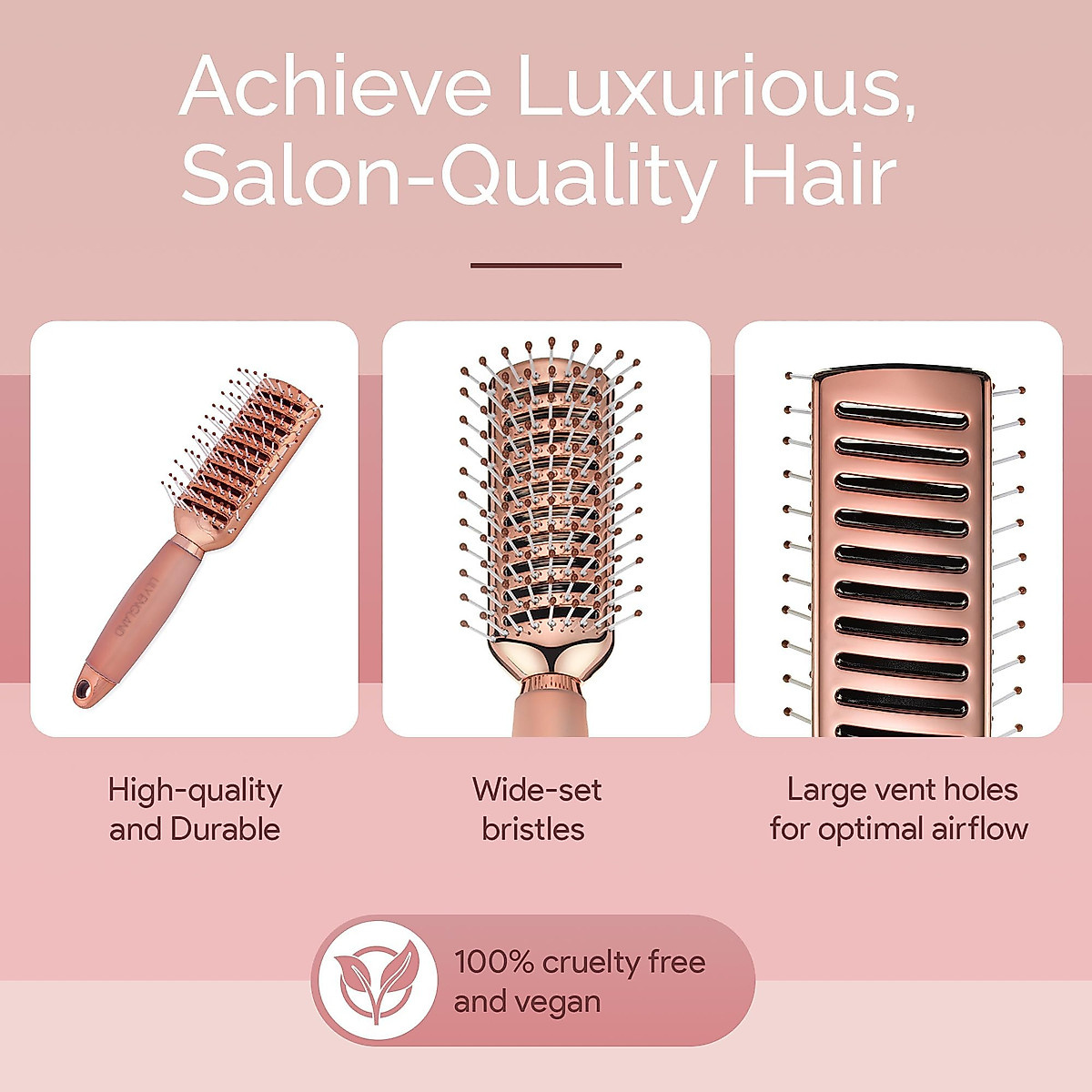 Lily England Vented Hair Brush for Blow Drying - Easy Detangling Hairbrush for Women for Fine, Thick, Curly Hair with Non-Slip Gel Handle - Static Free Vent Hair Brushes for Faster Drying, Rose Gold