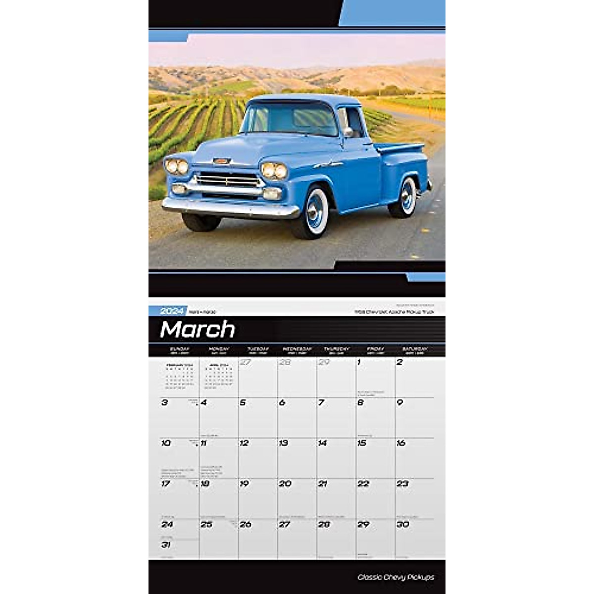 Classic Chevy Pickups OFFICIAL | 2024 12 x 24 Inch Monthly Square Wall Calendar | Foil Stamped Cover | BrownTrout | Chevrolet Motor Truck