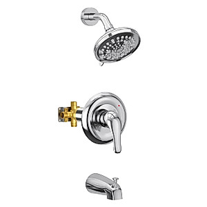 Esnbia Shower Tub Kit, Tub and Shower Faucet Set（Valve Included) with Rain Shower Head and Tub Spout, Single-Handle Tub and Shower Trim Kit,Chrome