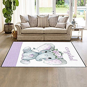Cute Purple Elephant Area Rug Custom Personalized Carpet for Living Room Yoga Bedroom Playing Room Camping 4'x5.2'