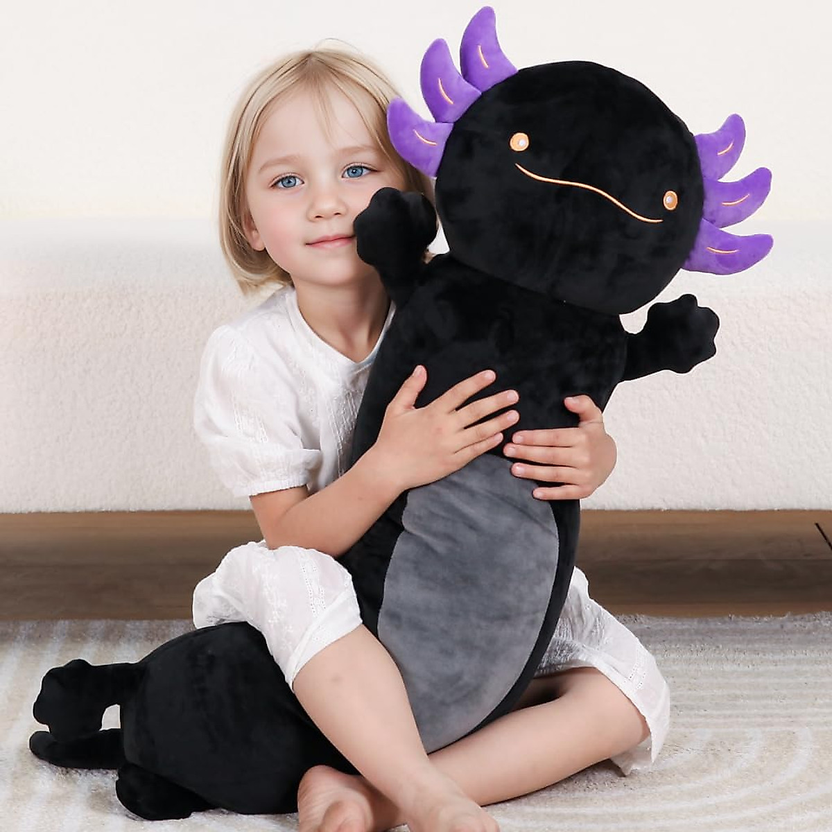 Dalmao 36" Giant Black Axolotl Stuffed Animal, Cute Soft Long Axolotl Plush Body Squishy Pillow Big Plushies Toy, Gift for Kids, Boys, Halloween, Christmas, Thanksgiving, Birthdays