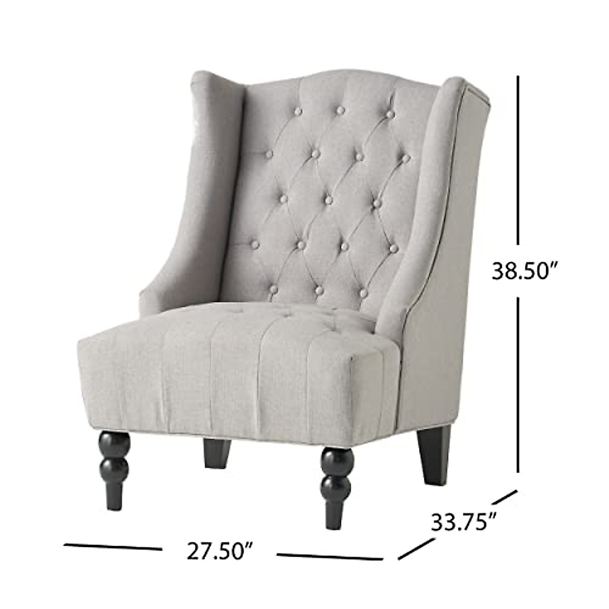 Great Deal Furniture Clarice Tall Wingback Tufted Fabric Accent Chair, Vintage Club Seat for Living Room (Silver)