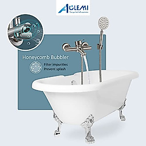 Aolemi Brushed Nickel Bathtub Faucet Wall Mount Only Tub Filler with Handheld Sprayer 6 Inch Centre Single Handle Shower Mixer Taps SUS304 Stainless Steel for Bathroom