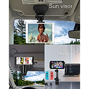 Dashboard Clip Car Phone Mount, woleyi Car Sun Visor & Rearview Mirror Clamp Phone Tablet Holder with Adjustable Arm for iPhone 13 Pro Max 12 11 XS XR X 8 7 6, iPad, More 4-11" Cell Phones and Tablets
