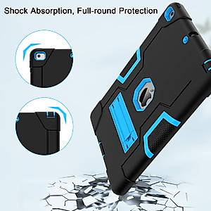 OKP Case for iPad 6th Generation/iPad 5th Generation/iPad 9.7 inch/iPad Air 2, Shockproof Case for iPad 9.7 inch 2018/2017 with Kickstand, Black+Blue