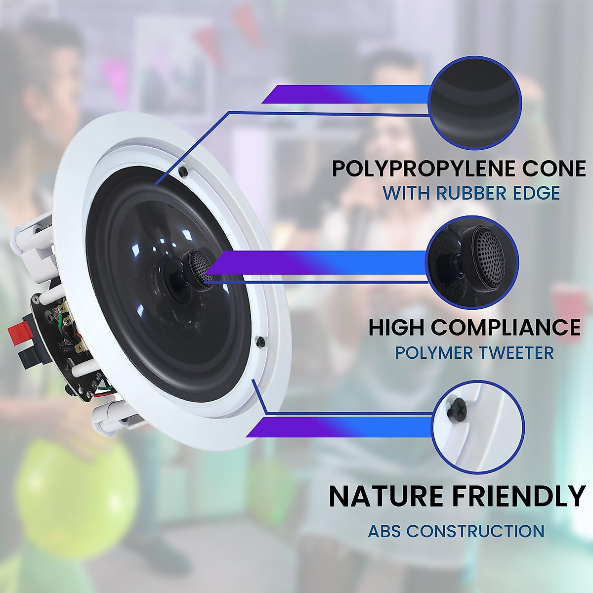 Technical Pro 4 Channel 1600 Watts 8 Speaker Bluetooth Home Theater Receiver System w/ 4 Pairs of 5.25” Ceiling Wall Mount 2-Way Mid Bass Woofer Ceiling Speakers - Home Theater Kit