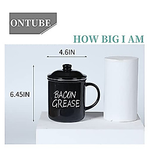 ONTUBE Ceramic Bacon Grease Container Keeper with Strainer (Black)