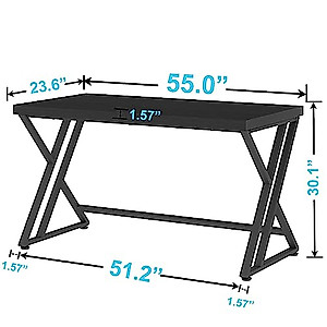 LVB Black Computer Desk, Modern Gaming PC Writing Desk for Home Office, Metal Computer Study Work Table for Bedroom, Industrial Executive Student Simple Workstation Desk with Storage, 55 In, Black Oak