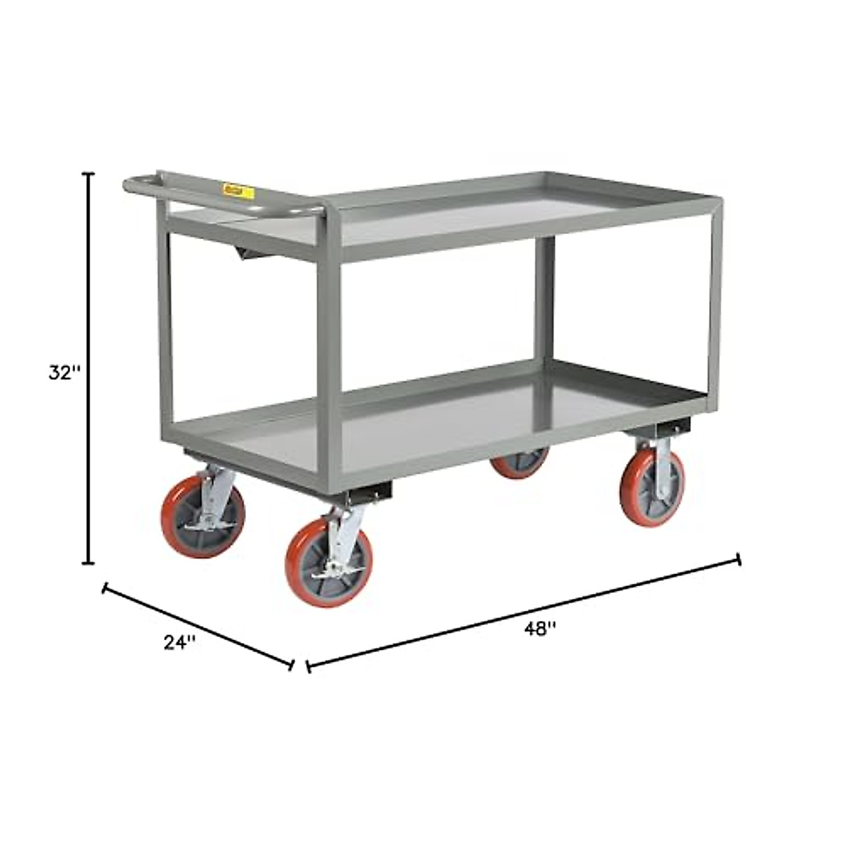 Little Giant GL-2448-8PYBK Lip Edge Shelves Merchandise Collector with 8" Polyurethane Wheels, 3600 lbs Capacity, 48" Length x 24" Width x 32" Height