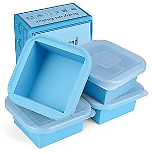 Kinggrand Kitchen 2-Cup Silicone Freezer Tray with Lid 4 Pack Silicone Freezer Molds Square Food Freezing Container Make 4 Perfect Soups, Broths, Stews, Sauces, Curries