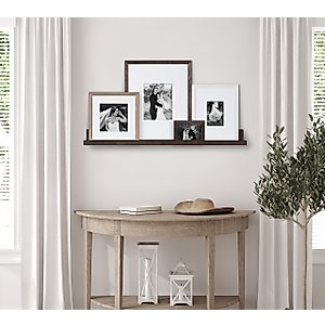 Kate and Laurel Bordeaux Gallery Floating Shelf and Wall Frame Kit, Set of 5, Multiple Finishes, Assorted Size Wooden Frames and Display Shelf
