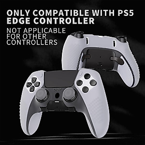 PlayVital 3D Studded Edition Anti-Slip Silicone Cover Case for ps5 Edge Controller, Soft Rubber Protector Skin for ps5 Edge Wireless Controller with 6 Thumb Grip Caps - Clear White