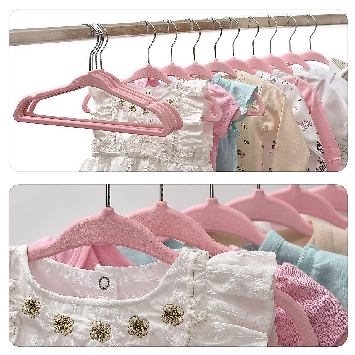 Babyrish Baby Hangers for Closet - Cute Yet Sturdy Baby Clothes Hangers for Newborns, Toddlers and Kids - Space Saving, Non Slip Kids Hangers for Nursery - Pack of 20 Pink Velvet Hangers (20, Pink)